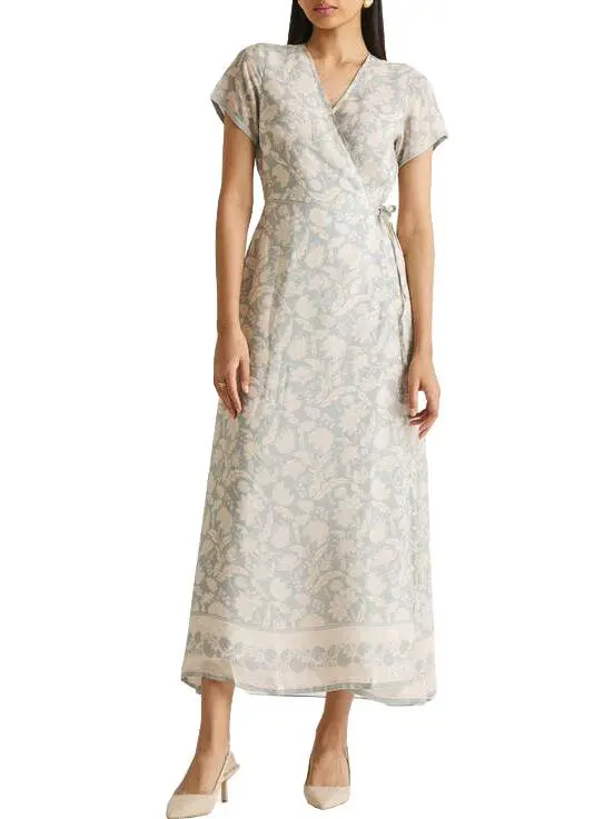 REISTOR Floral Maxi Wrap Dress - Vintage Bouquet Blue