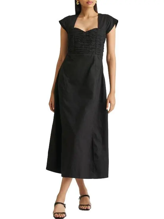 REISTOR Ruched Midi Dress With Slit - Black