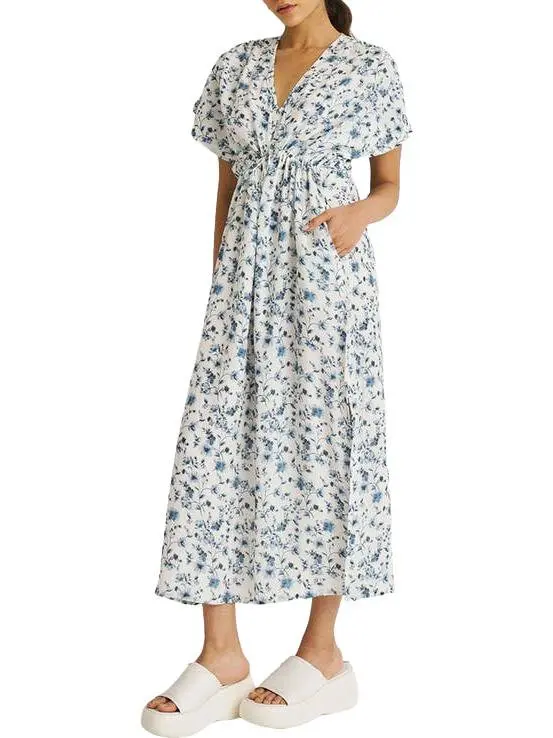 REISTOR Gathered Maxi Dress With Drawstring Waist And Side Slits - Wisteria Whimsy