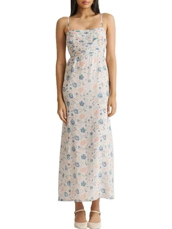 REISTOR Ruched Floral Strappy Maxi Dress - Azalea Allure