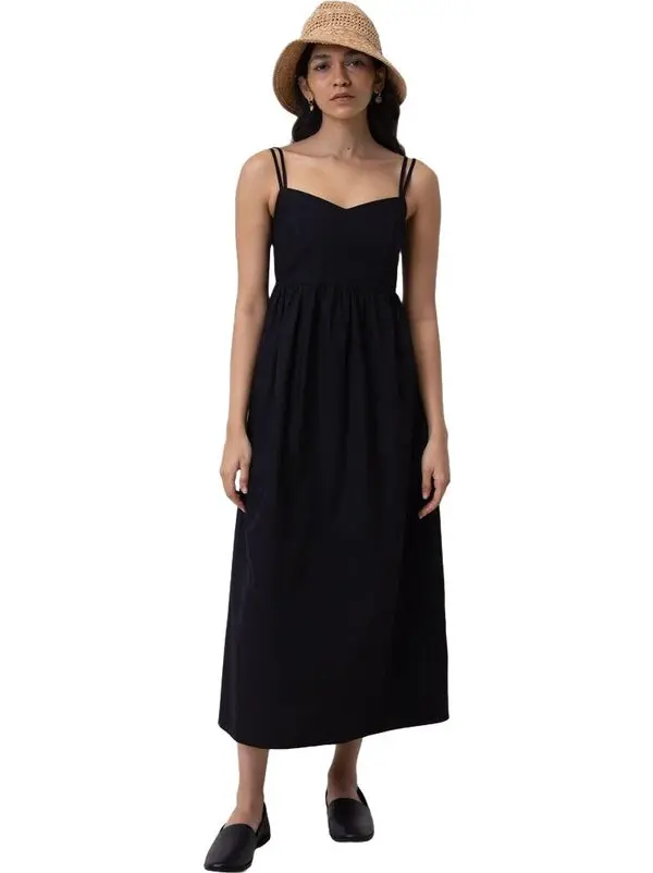REISTOR Strappy Gathered Midi Dress - Black
