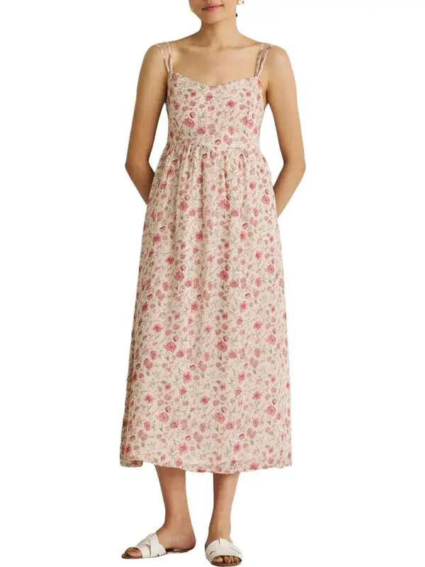 REISTOR Strappy Gathered Midi Dress - Petal Fusion