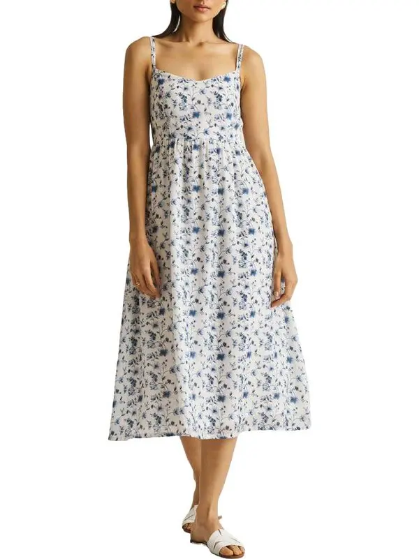 REISTOR Gathered Strappy Midi Dress - Wisteria Whimsy