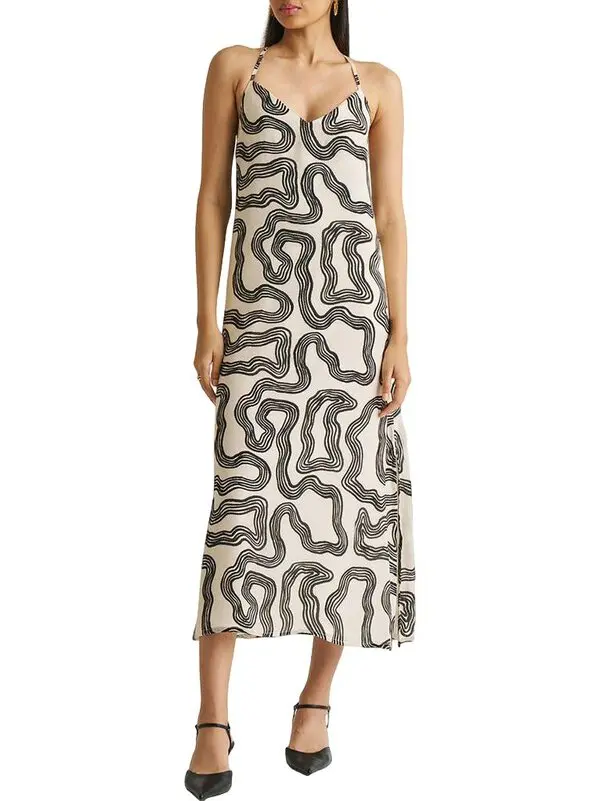REISTOR Midi Slip Dress With V-neck And Adjustable Straps - Off-white