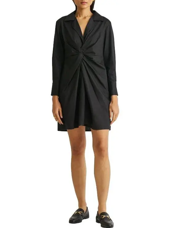 REISTOR Front Twist Organic Cotton Dress - Solid Black
