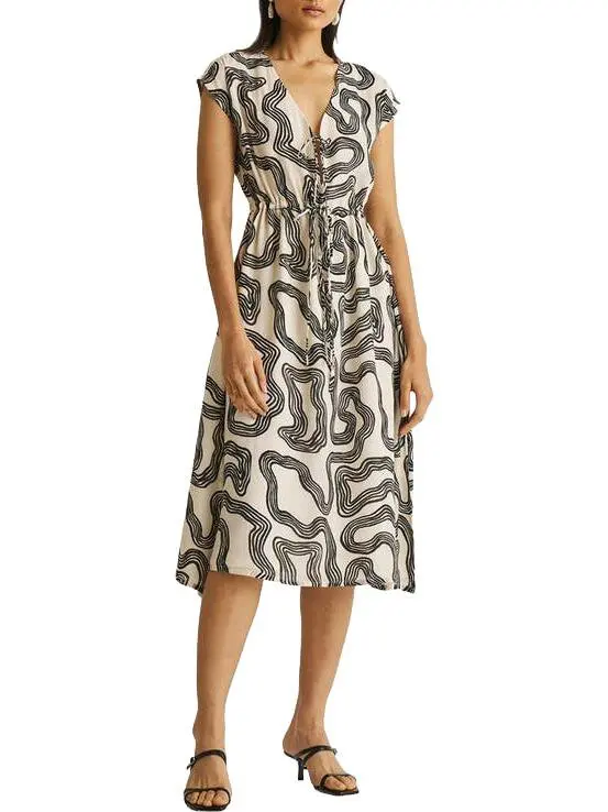 REISTOR Deep V-neck Gathered Dress - Maze