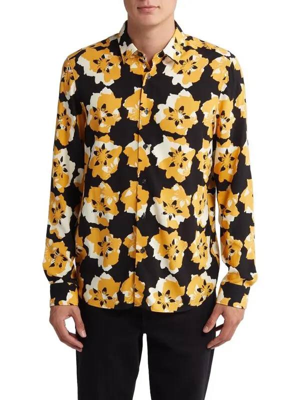 Hugo Emero Floral Button-up Shirt - Gold