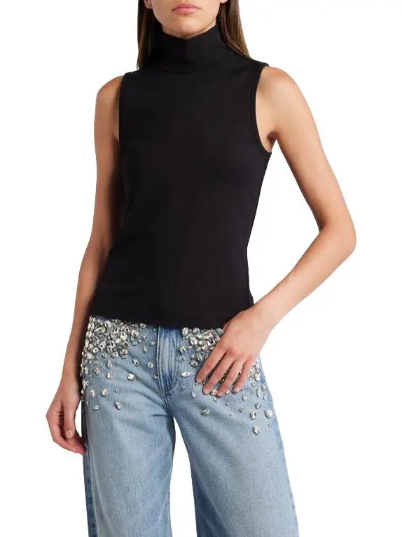 Rag & Bone Irina Sleeveless Ponte Turtleneck Top - Blk