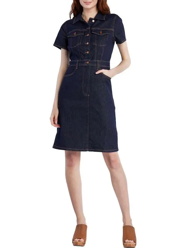 WASH LAB DENIM Naomi Fitted Shirt Dress - True Indigo