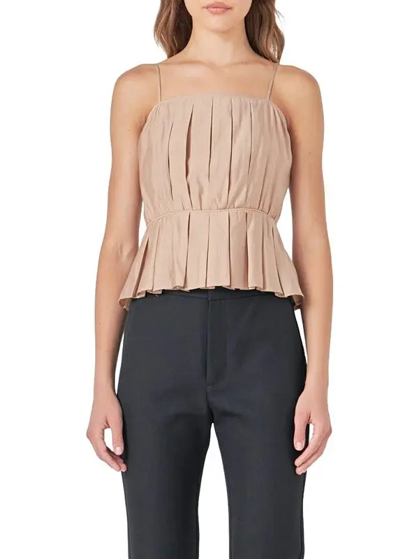 Endless Rose Pleated Peplum Top - Tan