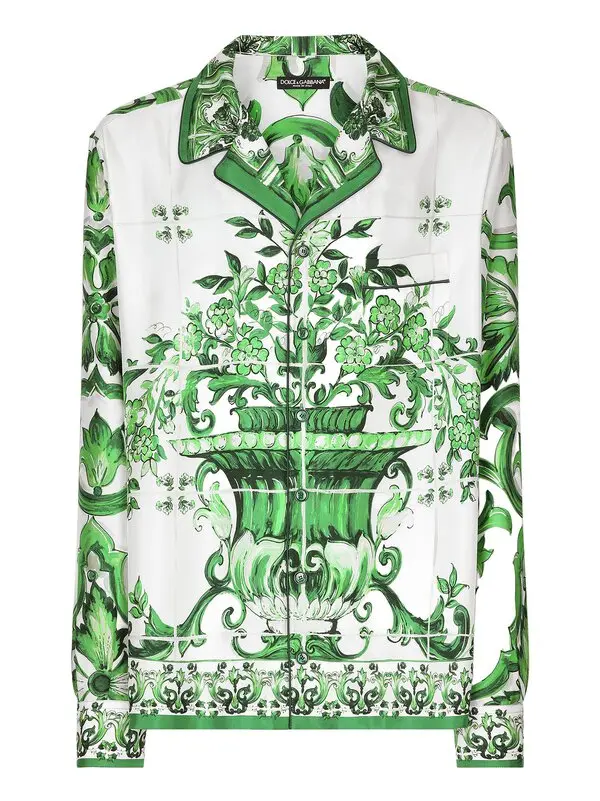Dolce & Gabbana Silk Twill Shirt With Majolica - Print