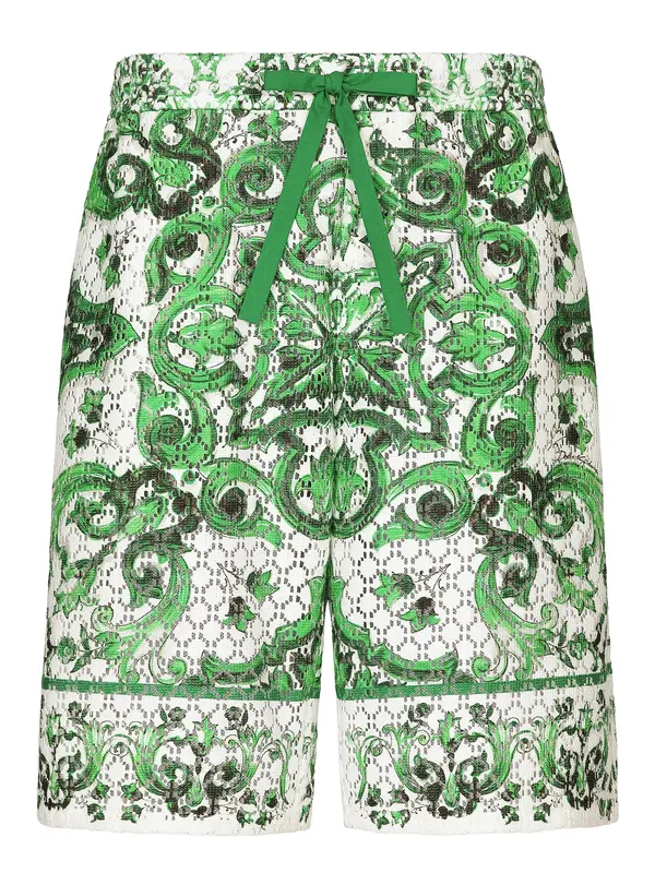Dolce & Gabbana Crochet Lace Majolica Jogging Shorts - Print