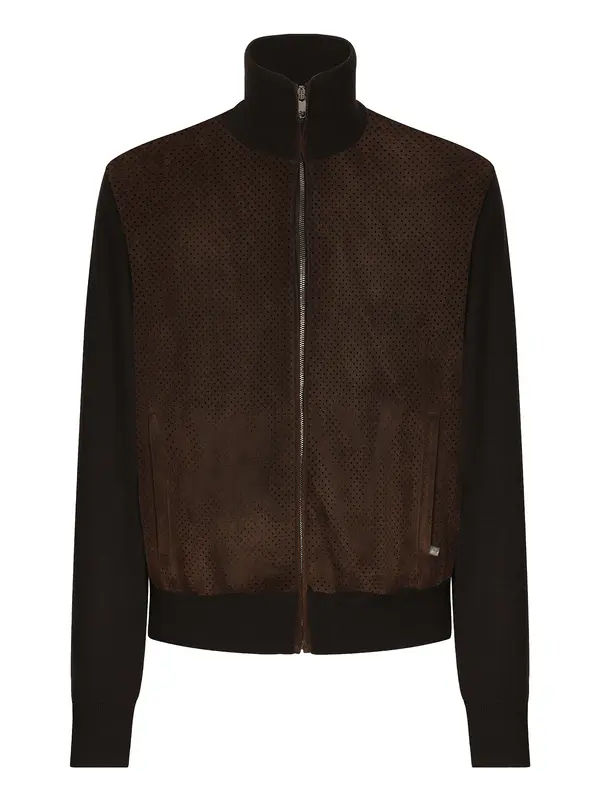 Dolce & Gabbana High-necked Leather And Wool Jacket - Brown
