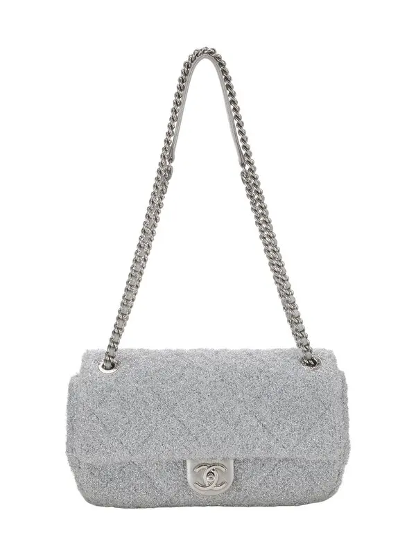 Chanel Knit Pluto Glitter Classic Flap - Silver