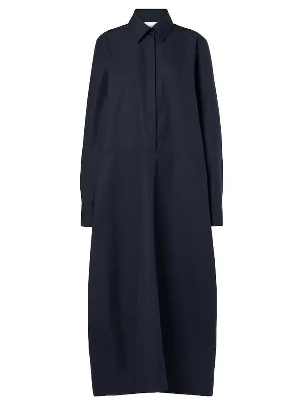 JIL SANDER Gathered Cotton Poplin Shirt Dress - Blue