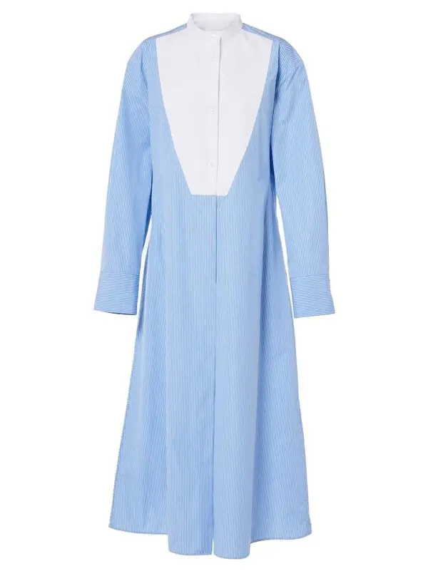JIL SANDER Pinstripe Cotton Shirt Dress - Blue