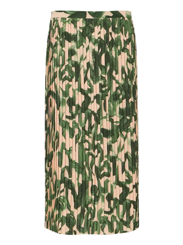 Dries Van Noten Printed Pleated Midi Skirt - Green