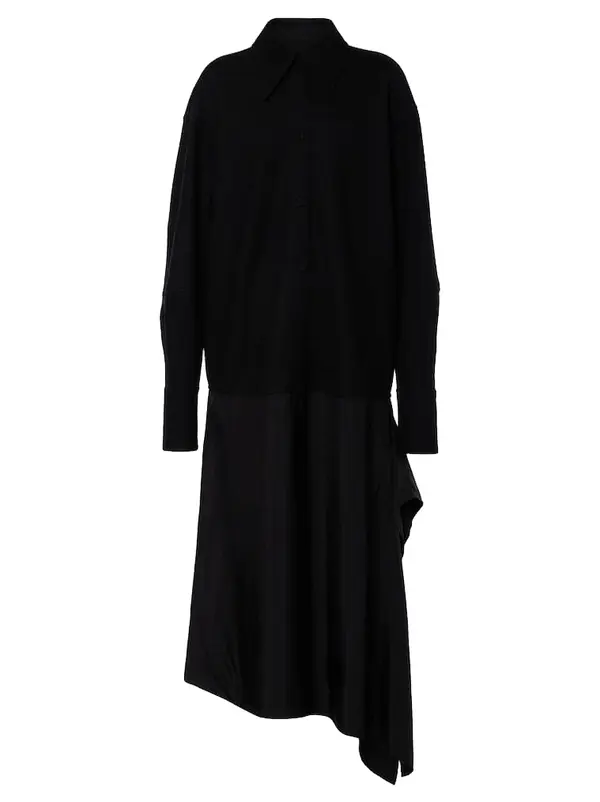 JIL SANDER Asymmetric Wool-trimmed Shirt Dress - Black