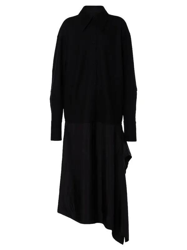 JIL SANDER Asymmetric Wool-trimmed Shirt Dress - Black