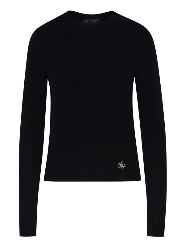 Oscar De La Renta O Flower Cashmere Pullover - Black
