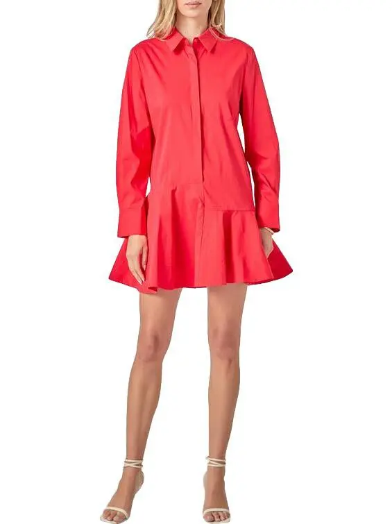 English Factory Long Sleeve Shirtdress - Red