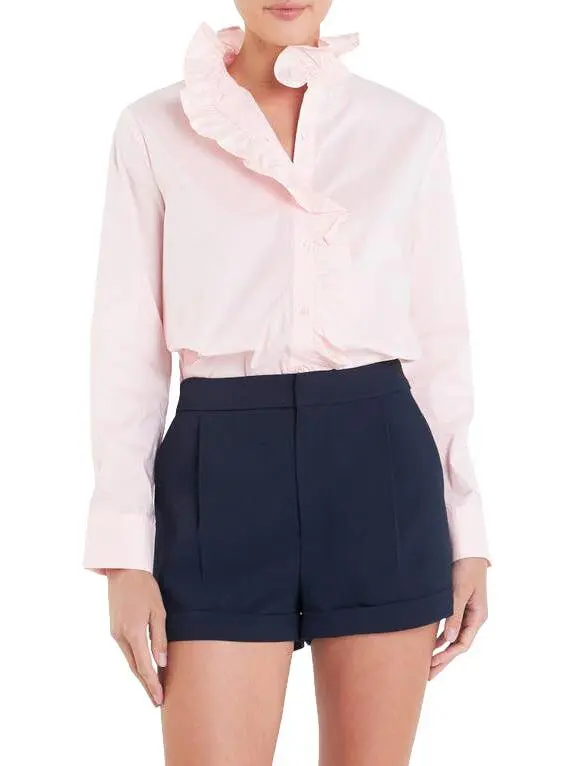 English Factory Ruffle Trim Button-up Shirt - Baby Pink