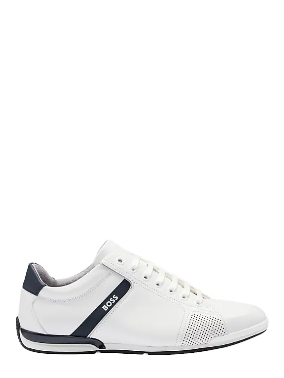 BOSS Logo-embossed Lace-up Leather Low-top Trainers - White