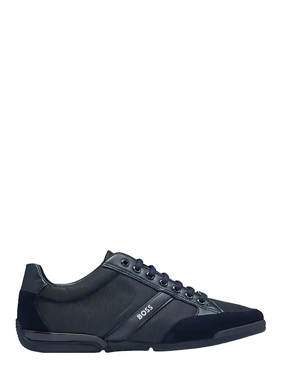 BOSS Logo Badge Lace-up Woven Trainers - Dark Blue