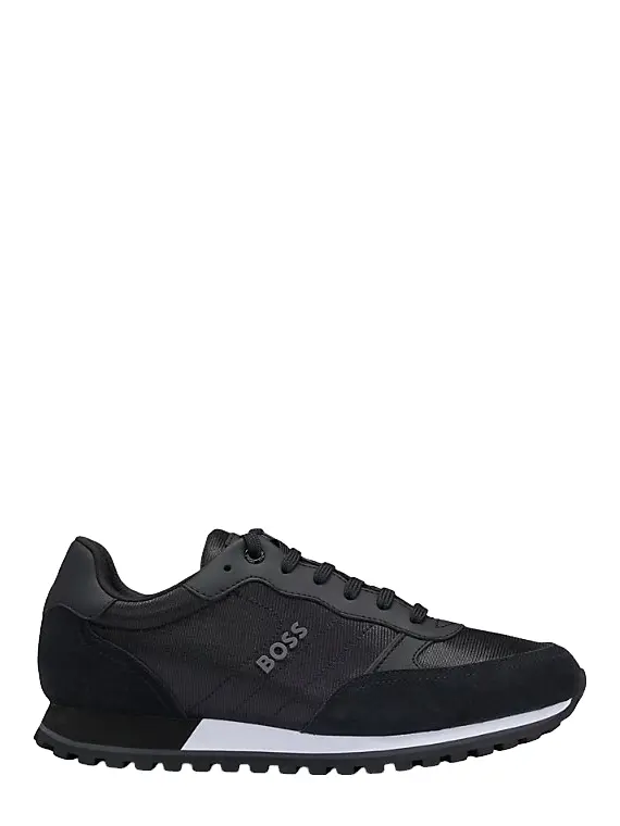 BOSS Logo-embossed Mesh And Suede Low-top Trainers - Black