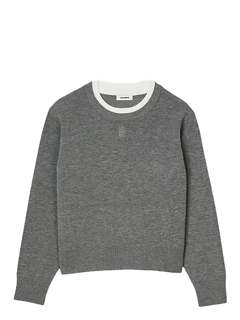 Sandro Relaxed-fit Jumper With Contrast Collar - Noir / Gris