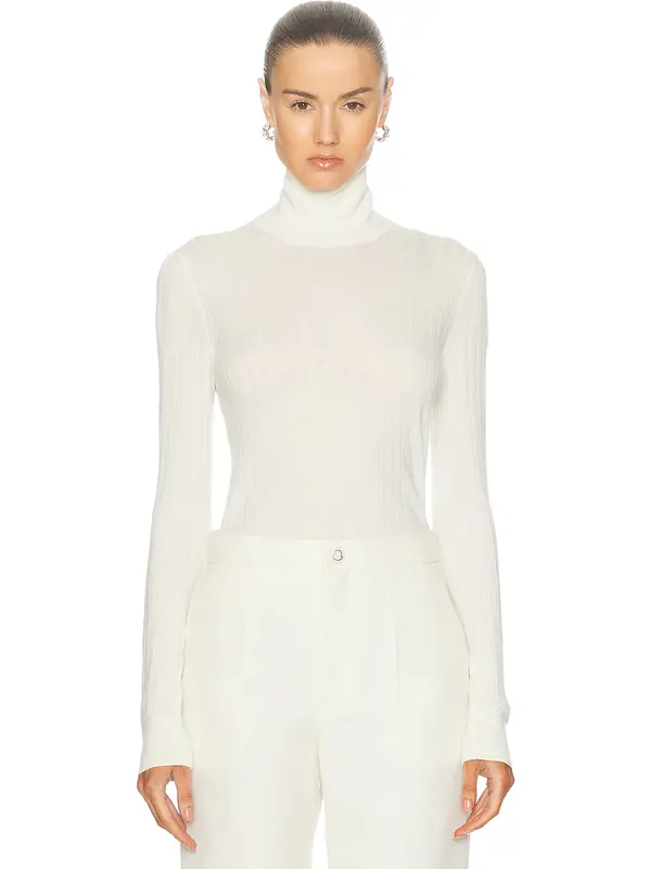 Moncler Ribbed Knit Turtleneck Top - Silk White