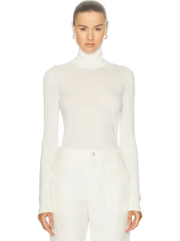 Moncler Ribbed Knit Turtleneck Top - Silk White