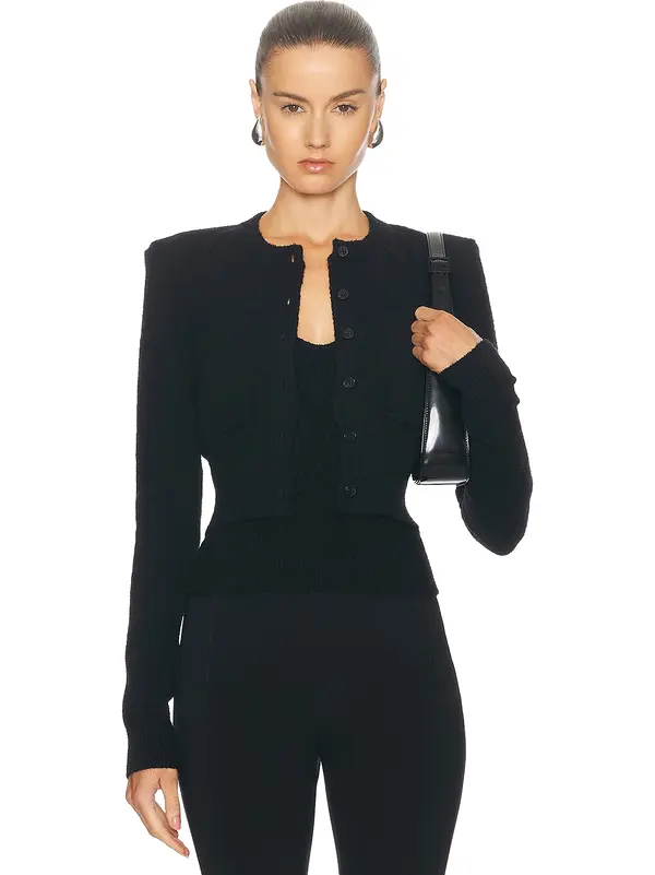 Wardrobe.NYC Cropped Cardigan With Shoulder Pads - Black