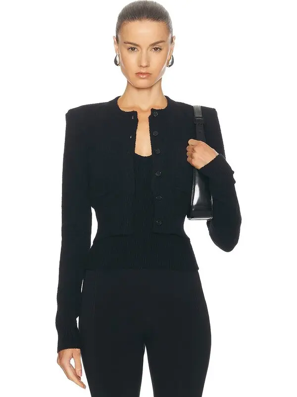 Wardrobe.NYC Cropped Cardigan With Shoulder Pads - Black