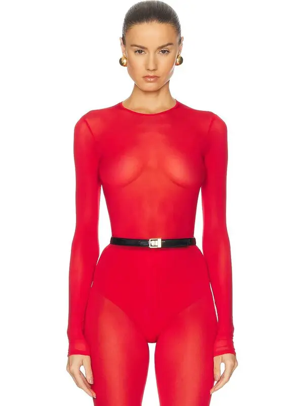 Wardrobe.NYC Sheer Bodysuit - Red