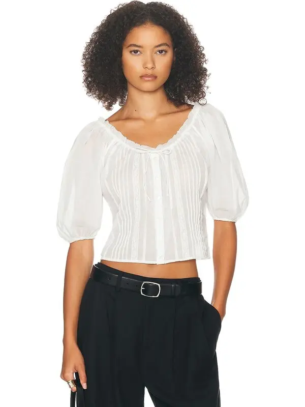 HELSA Voile Peasant Blouse - Ivory