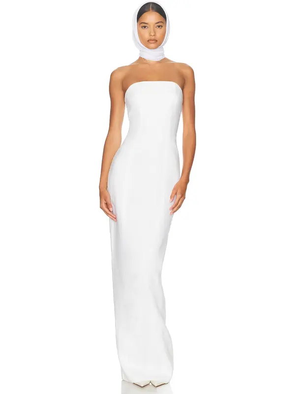 HELSA Linen Strapless Maxi Dress - Natural White
