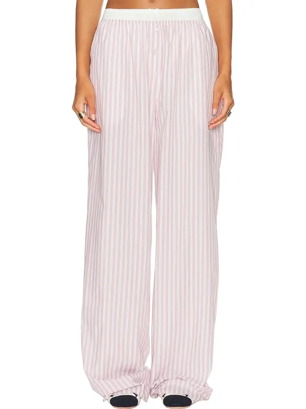 HELSA Wide Stripe Poplin House Pants - Mauve Stripe