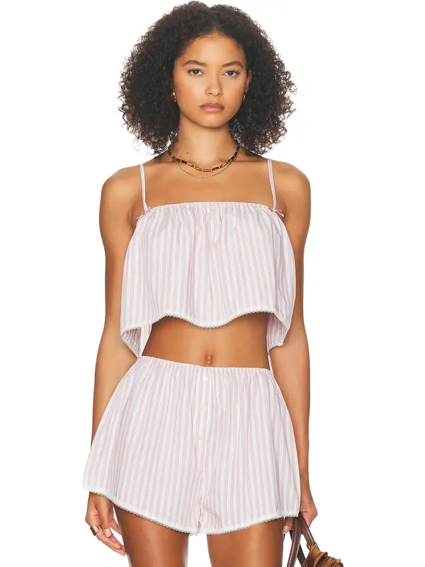 HELSA Wide Stripe Poplin Camisole - Mauve Stripe
