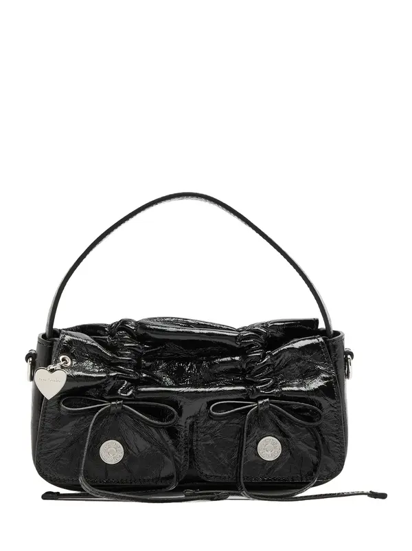 Acne Studios Mini Crinkled Patent Leather Top Handle Bag - Black