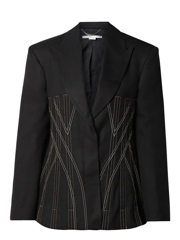 Stella McCartney Topstitched Grain De Poudre Blazer - Black