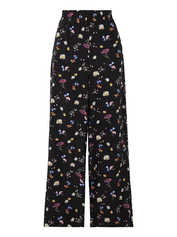 Stella McCartney Floral-print Wide-leg Silk Pants - Black