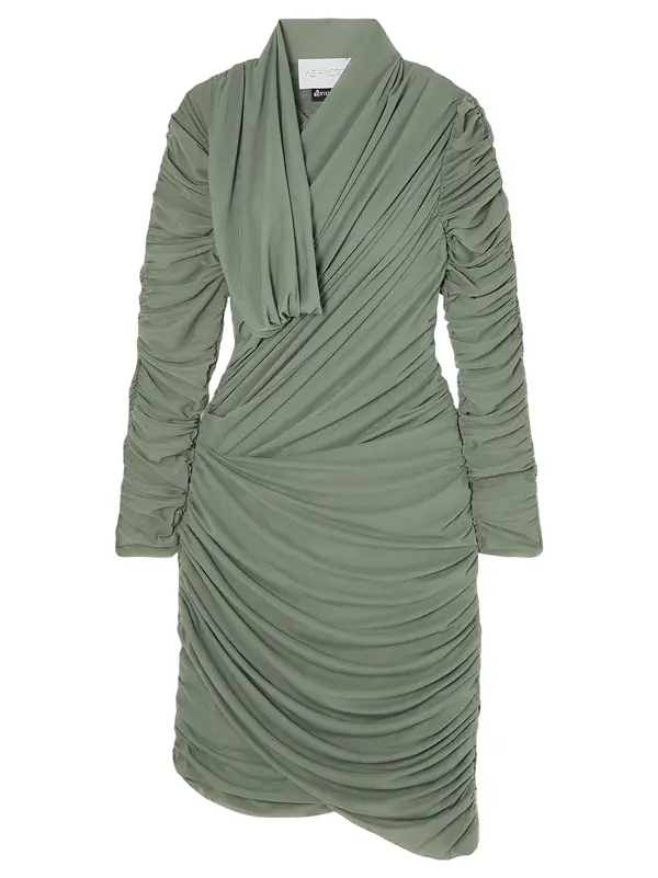 AZ FACTORY Ester Manas Draped Stretch-tulle Mini Dress - Grey Green