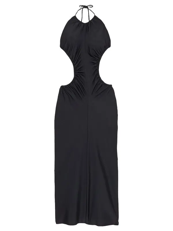 AZ FACTORY Ester Manas Openback Gathered Halterneck Midi Dress - Black