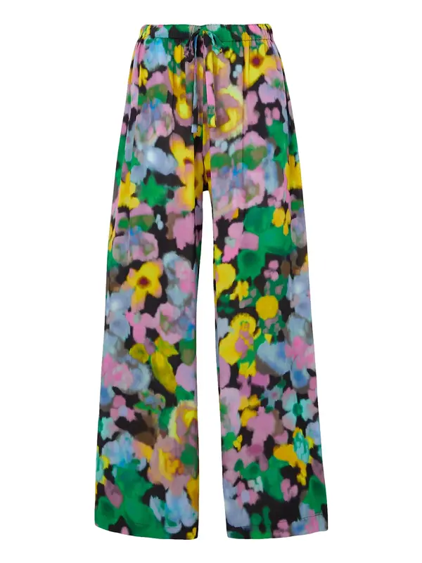 AZ FACTORY Printed Wide-leg Crepe Pants - Black