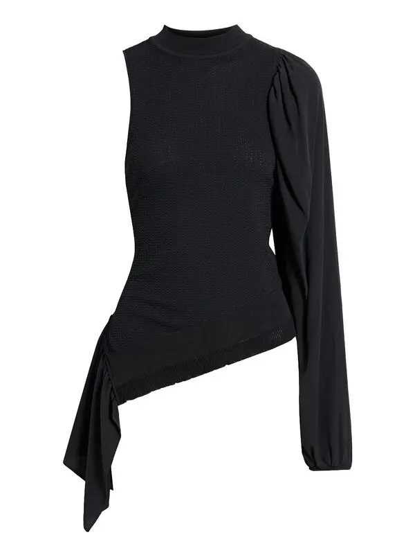 Stella McCartney Draped Chiffon-paneled Stretch-knit Top - Black
