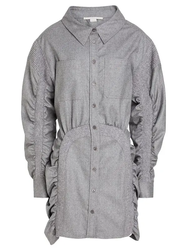 Stella McCartney Wren Ruched Wool-flannel Mini Shirt Dress - Gray