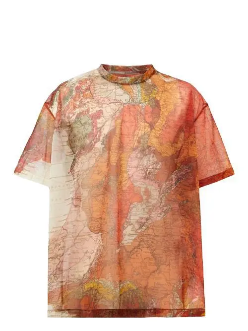 Burberry Map Print Mesh Oversized T-shirt - Bright Orange