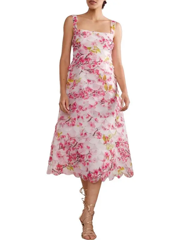 Cynthia Rowley Floral Organza Scallop Midi-dress - White Multi