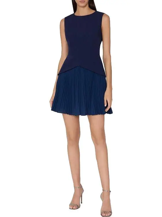 MILLY Haddy Pleated Mini Dress - Navy